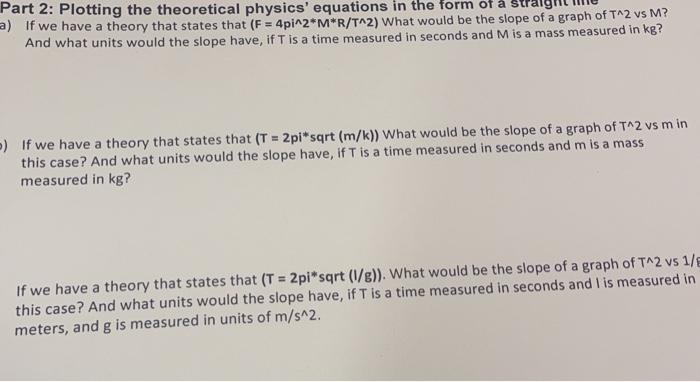 Solved Part 2: Plotting the theoretical physics' equations | Chegg.com