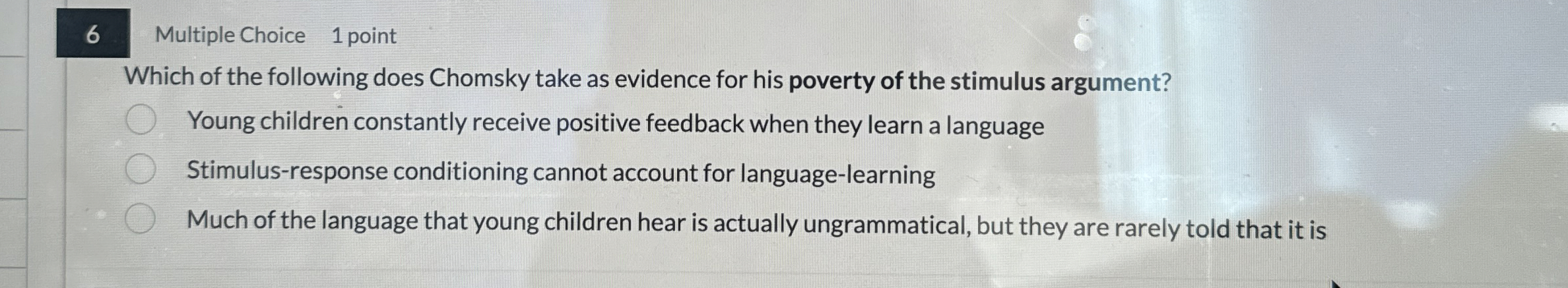 Solved 6Multiple Choice1 ﻿pointWhich of the following does | Chegg.com