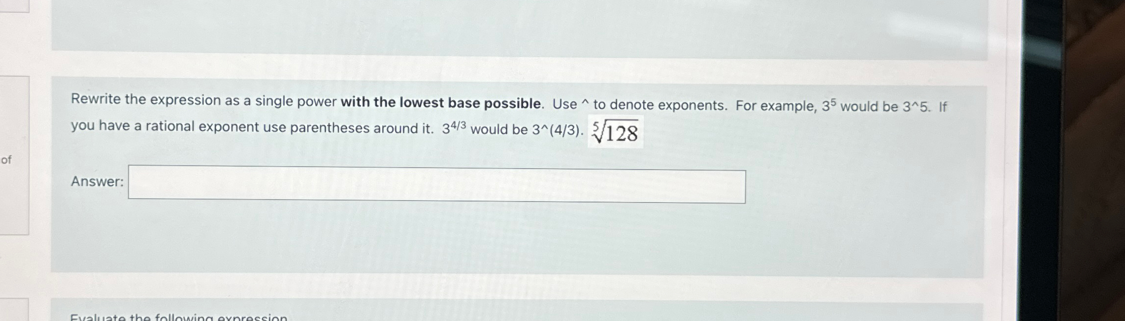 Solved Rewrite the expression as a single power with the | Chegg.com
