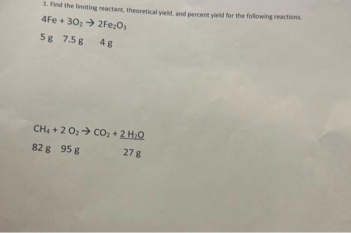 Solved 1. Find the limiting reactant, theoretical yield, and | Chegg.com