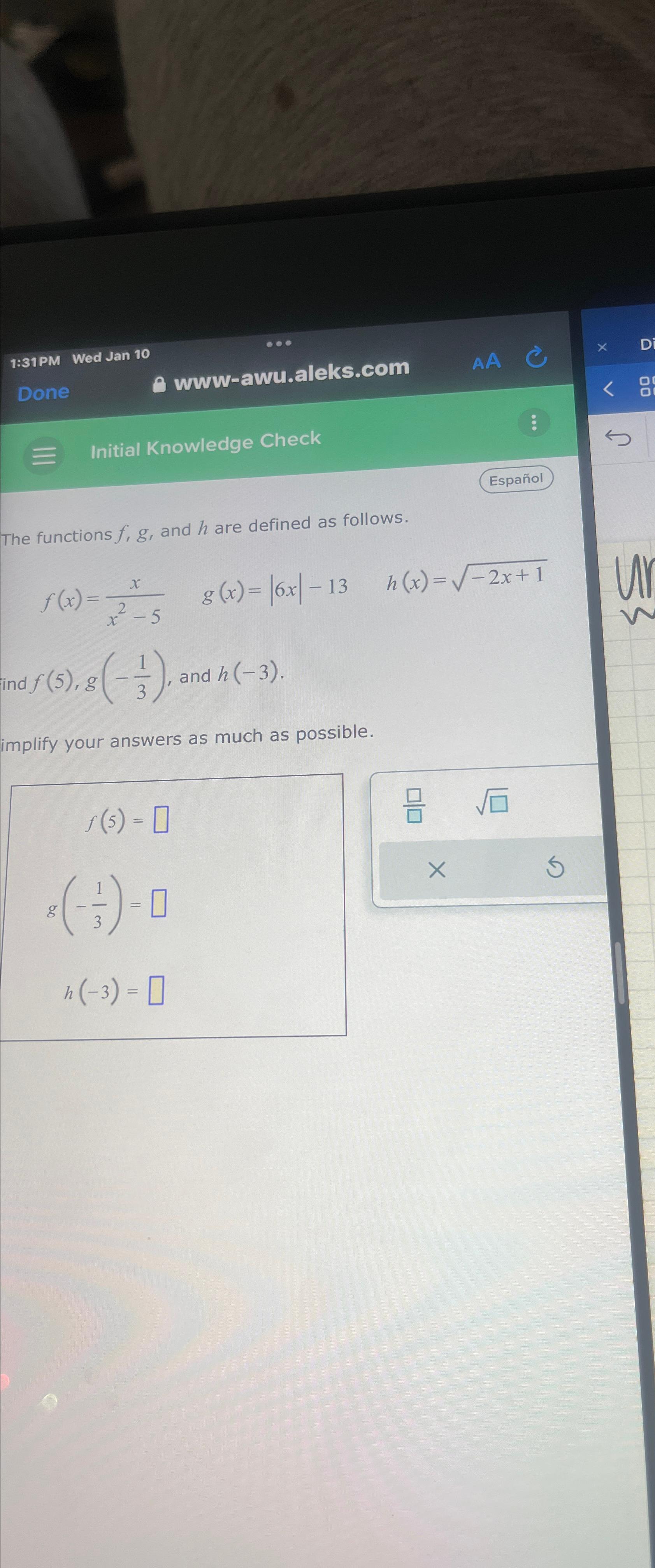 Solved Donewww-awu.aleks.comInitial Knowledge CheckThe | Chegg.com