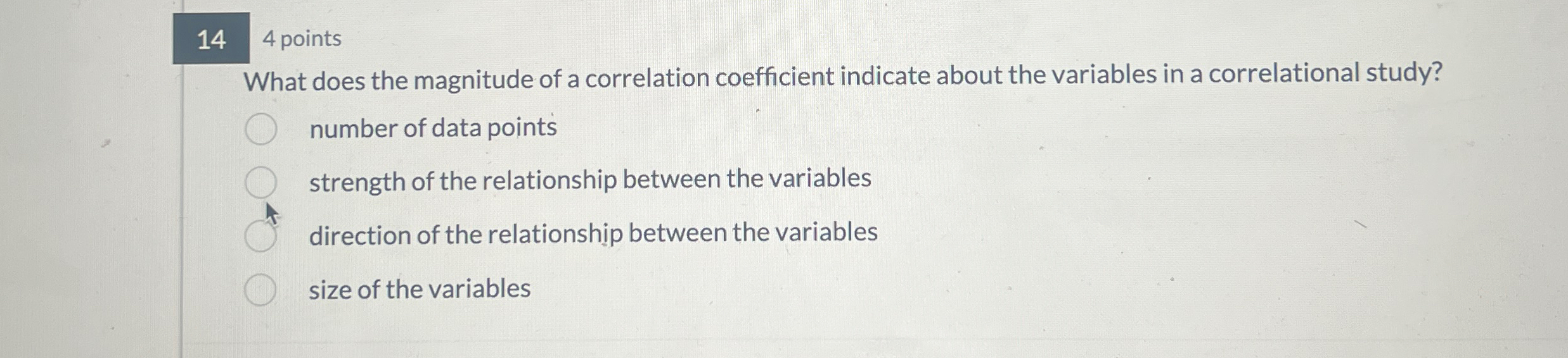 Solved 144 ﻿pointsWhat does the magnitude of a correlation | Chegg.com