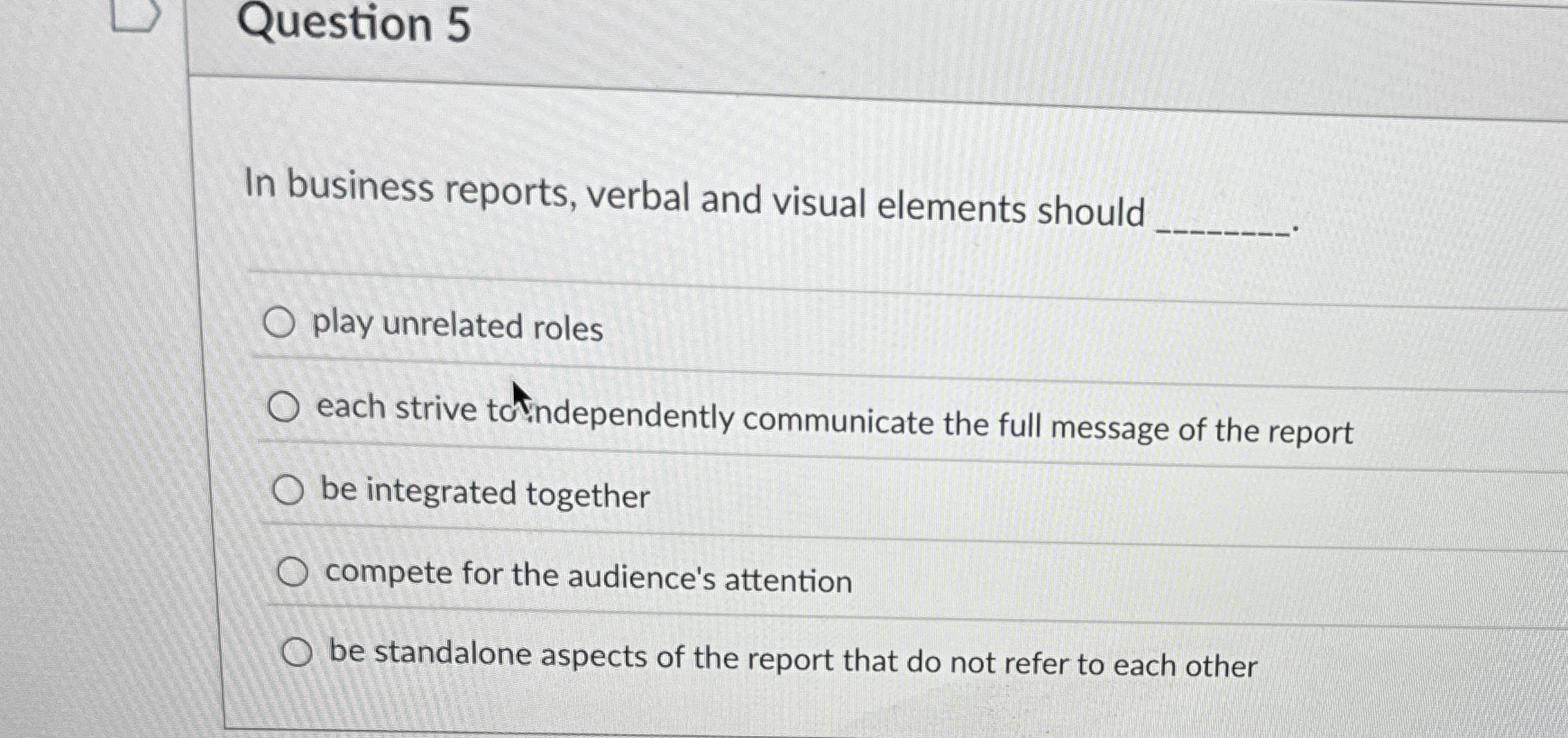 Solved Question 5In business reports, verbal and visual | Chegg.com