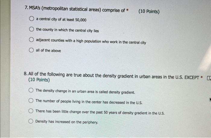 7. MSA's (metropolitan statistical areas) comprise of | Chegg.com