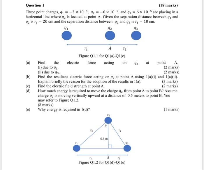 Solved Three point charges, q1=−3×10−5,q2=−6×10−5, and | Chegg.com