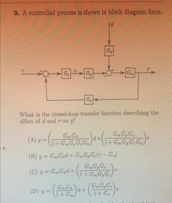 Solved 3. A controlled process is shown in block diagram | Chegg.com