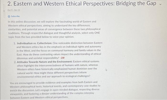 2. Eastern and Western Ethical Perspectives: Bridging | Chegg.com