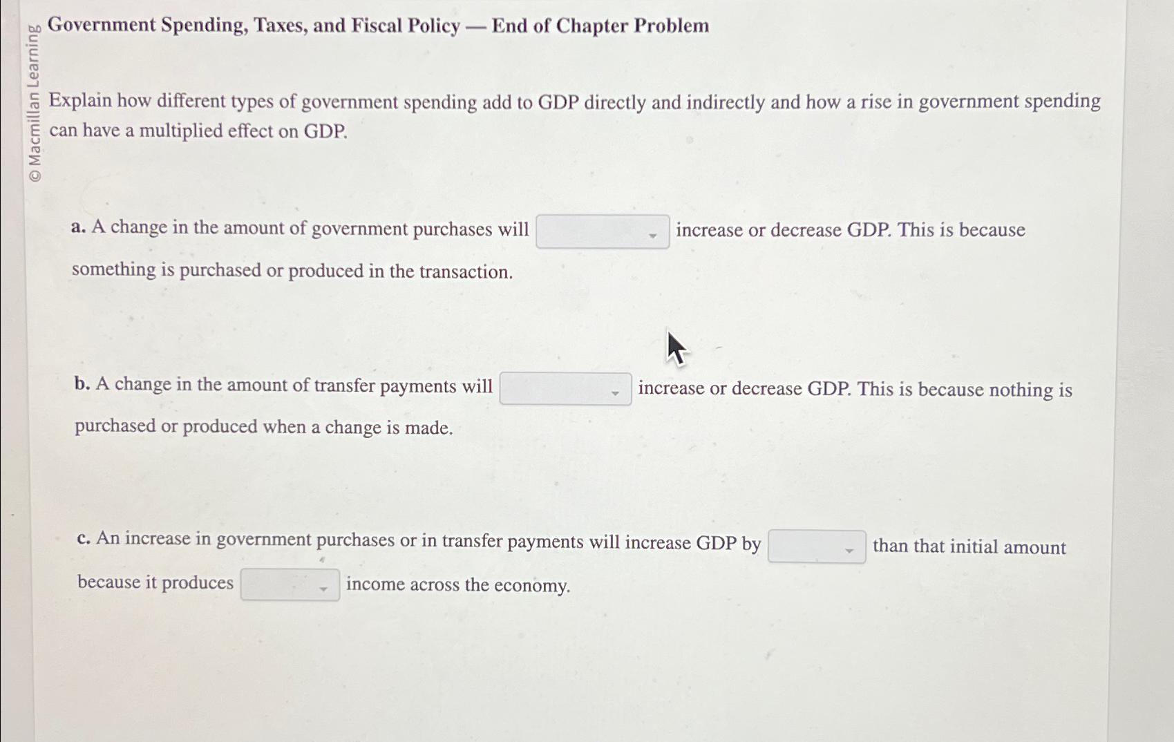 Solved Government Spending, Taxes, and Fiscal Policy — ﻿End | Chegg.com