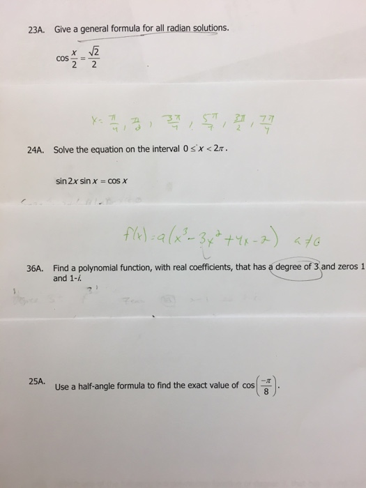 Solved 23A. Give a general formula for all radian solutions. | Chegg.com