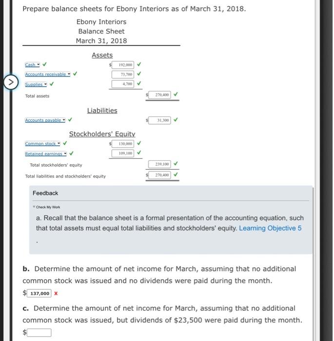 Solved Prepare balance sheets for Ebony Interiors as of | Chegg.com
