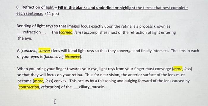 Solved 6. Refraction of light - Fill in the blanks and | Chegg.com