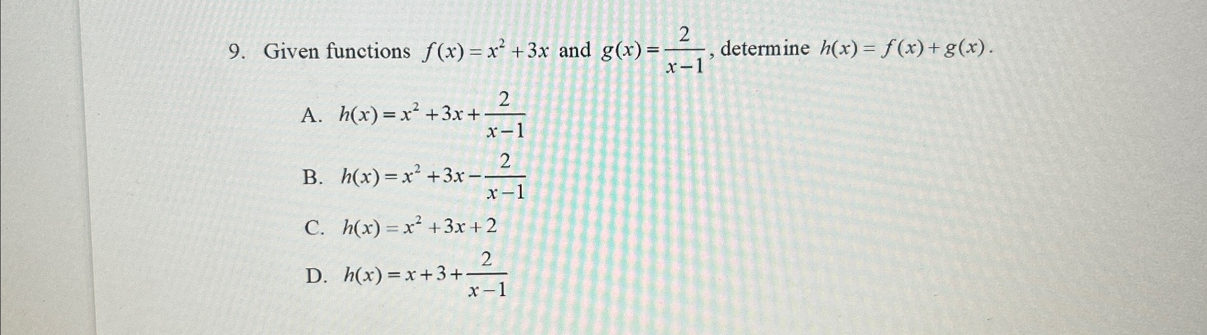 Solved Given functions f(x)=x2+3x ﻿and g(x)=2x-1, ﻿determine | Chegg.com