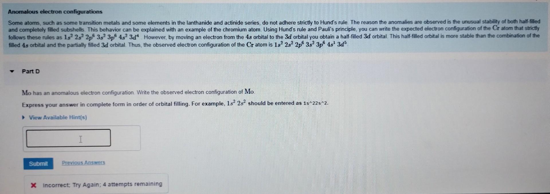 Solved Anomalous Electron Configurations Filled 4s Orbital