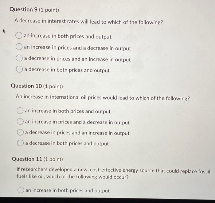 Solved 12 ! 15 on Question 7 (1 point) If AD increases, | Chegg.com