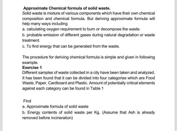 Solved Approximate Chemical formula of solid waste. Solid | Chegg.com