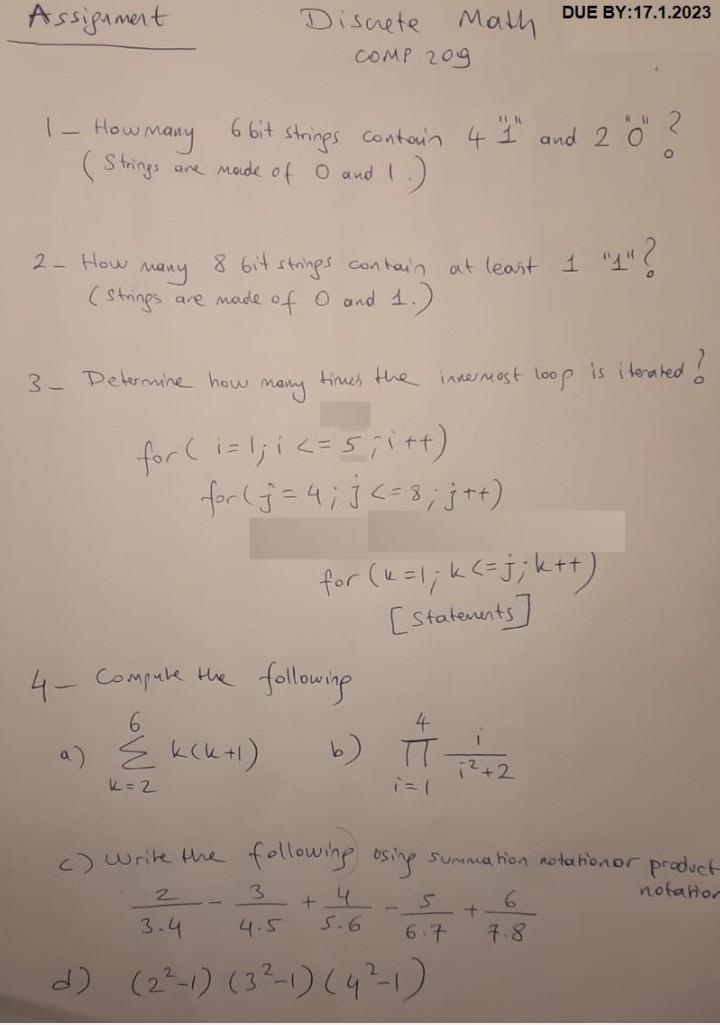 Solved Assigrmert Discrete Math DUE BY:17.1.2023 comp 20g 1- | Chegg.com