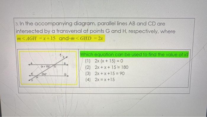 Solved 3. In the accompanying diagram, parallel lines AB and | Chegg.com