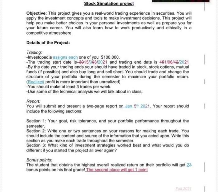 Stock Simulation project Objective: This project | Chegg.com