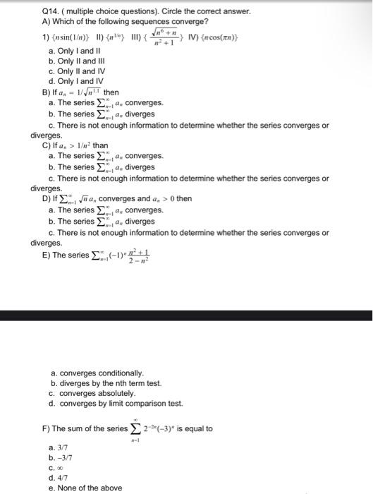 Solved Q14. (multiple choice questions). Circle the correct | Chegg.com