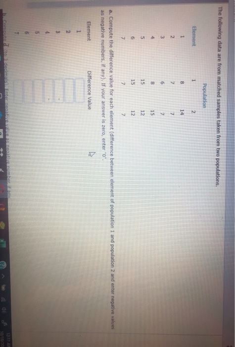 Solved The following data are from matched samples taken | Chegg.com