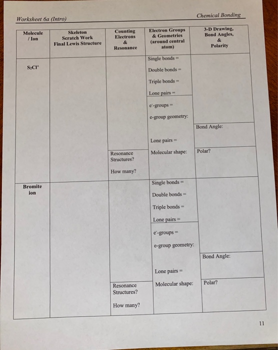 Chemical Bonding Worksheet 6a (Intro) Molecule /lon | Chegg.com