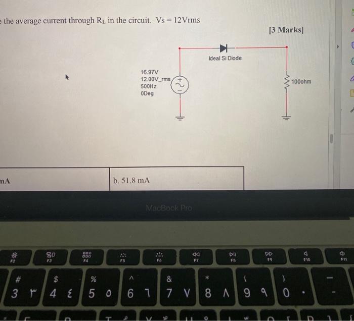 Solved e the average current through Ry in the circuit Vs = | Chegg.com