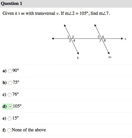 Solved Question 1 Given k l m with transversal v. If mZ2 = | Chegg.com