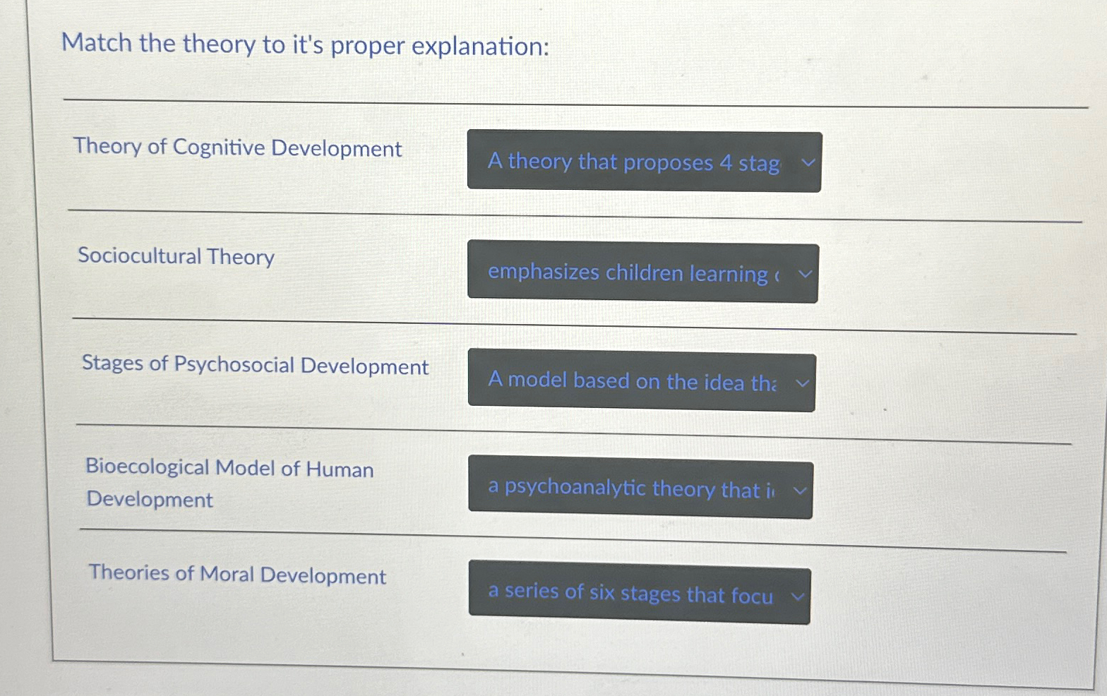 Solved Match the theory to it's proper explanation:Theory of | Chegg.com
