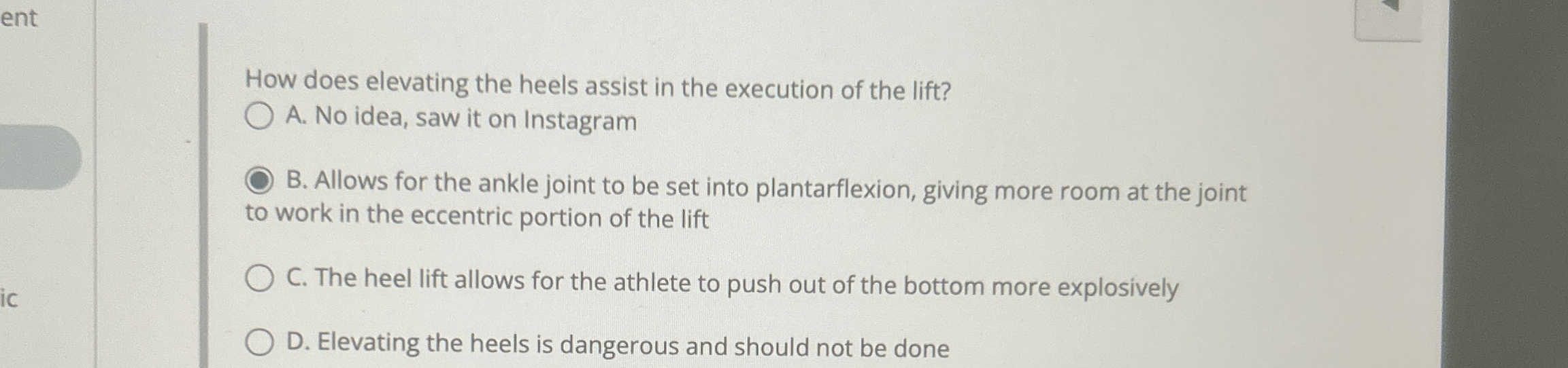 Solved How does elevating the heels assist in the execution | Chegg.com