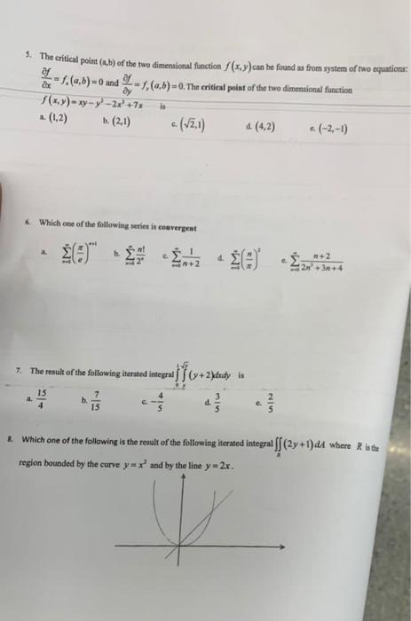 Solved 5. The critical point (a,b) of the two dimensional | Chegg.com