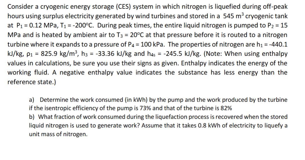 Solved Consider a cryogenic energy storage (CES) ﻿system in | Chegg.com