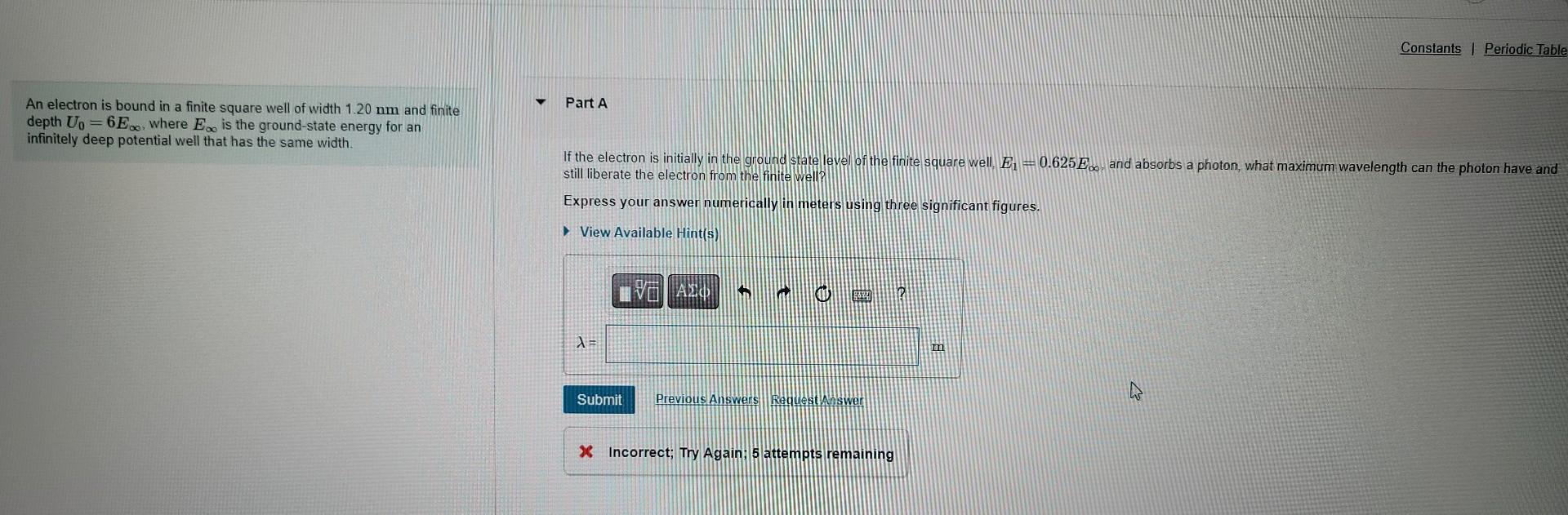 Solved An electron is bound in a finite square well of width | Chegg.com