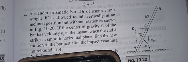 Solved (h)ic2+r2A slender prismatic bar AB ﻿of length l ﻿and | Chegg.com