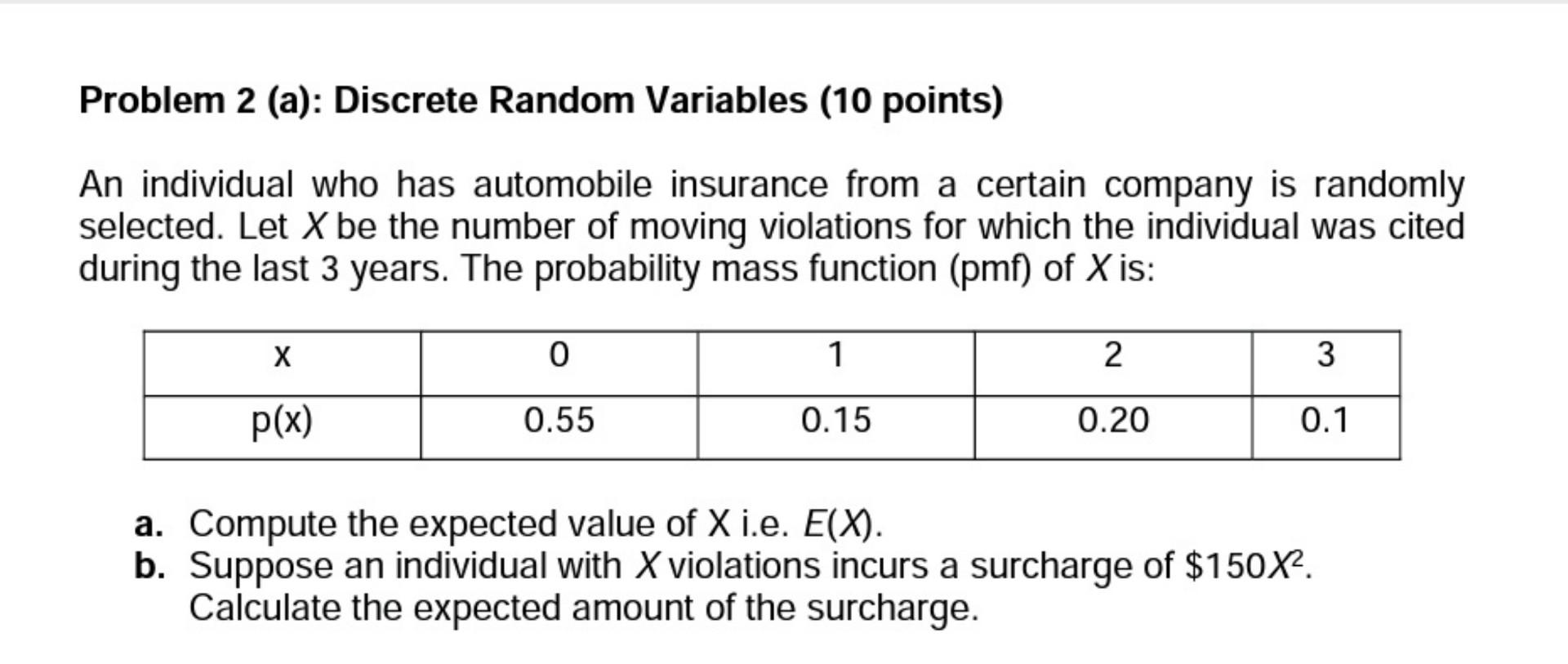 Solved Problem 2 (a): Discrete Random Variables (10 points) | Chegg.com