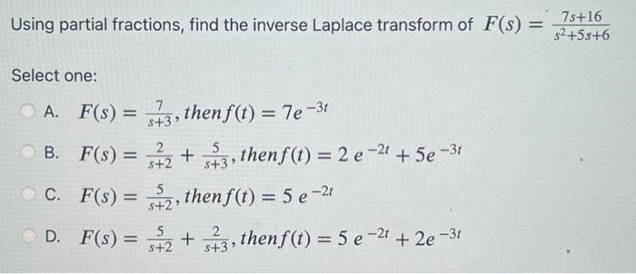 Solved Using partial fractions, find the inverse Laplace | Chegg.com