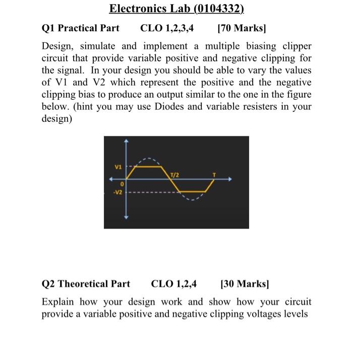 Solved Electronics Lab (0104332) Q1 Practical Part CL0 | Chegg.com