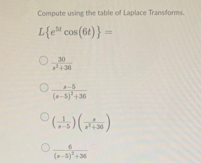 Solved Compute using the table of Laplace Transforms. | Chegg.com