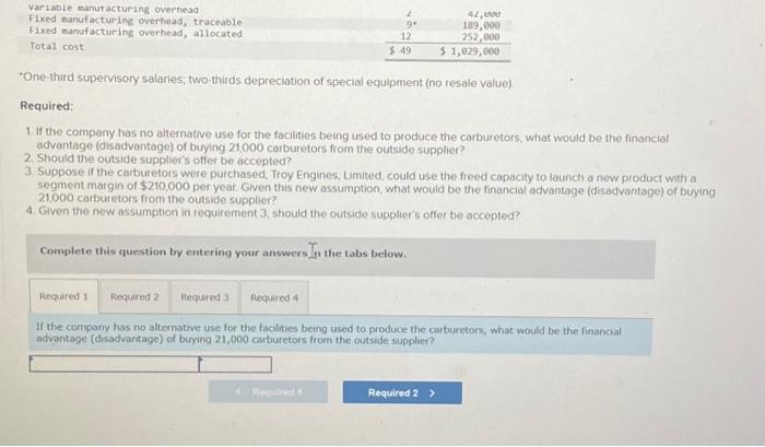 Solved Exercise 13-3 (Algo) Sourcing Decisions [LO13-3] Troy | Chegg.com