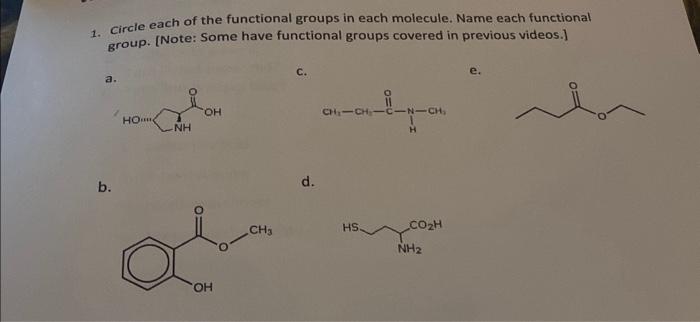 Solved 1. Circle each of the functional groups in each | Chegg.com