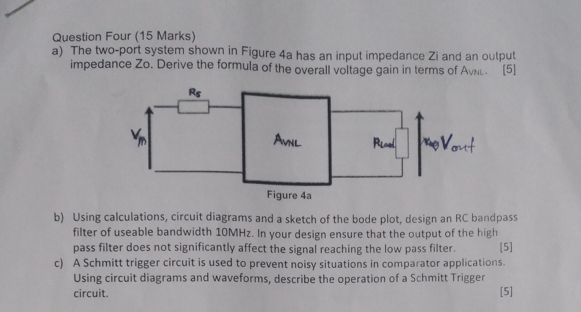 Solved Question Four (15 Marks) a) The two-port system shown | Chegg.com