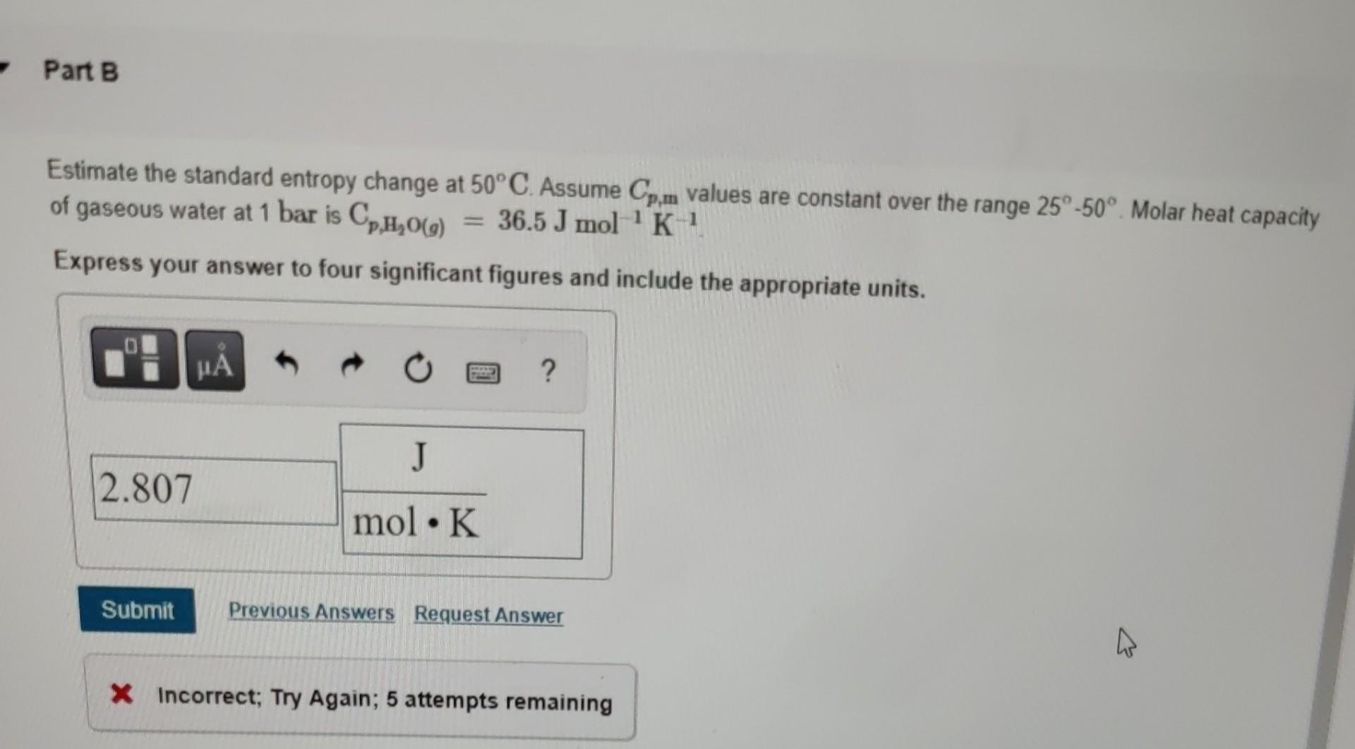 Solved Calculate the standard entropy change (1 bar) at 298 | Chegg.com