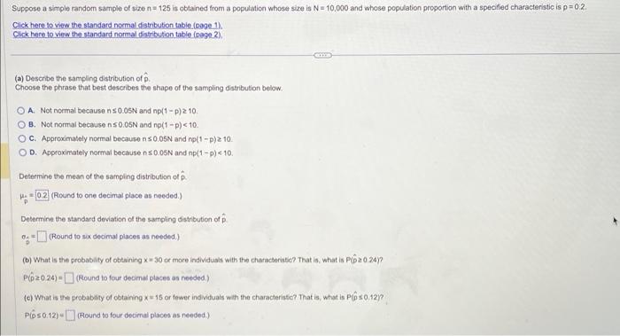 Solved Suppose a simple random sample of size n=125 is | Chegg.com