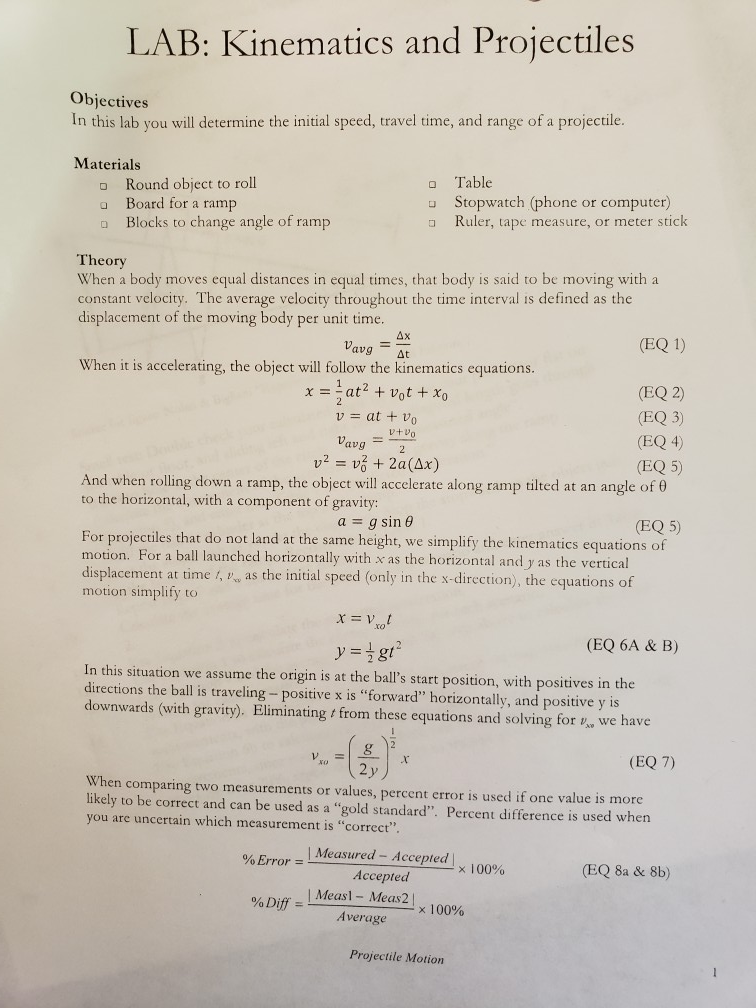 Solved: LAB: Kinematics And Projectiles Objectives In This... | Chegg.com