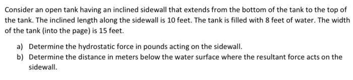 Solved Consider an open tank having an inclined sidewall | Chegg.com
