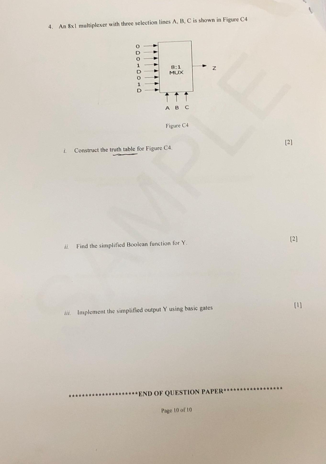 An 8×1 ﻿multiplexer with three selection lines A,B,C | Chegg.com