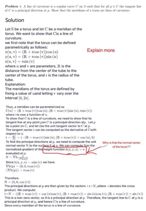 Solved Problem 4. A line of curvature is a regular curve C | Chegg.com