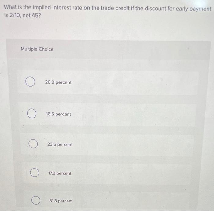Solved What is the implied interest rate on the trade credit | Chegg.com