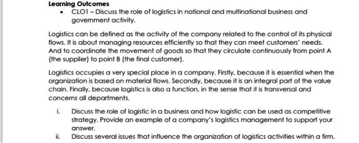 Solved Learning Outcomes - CLO1 - Discuss the role of | Chegg.com