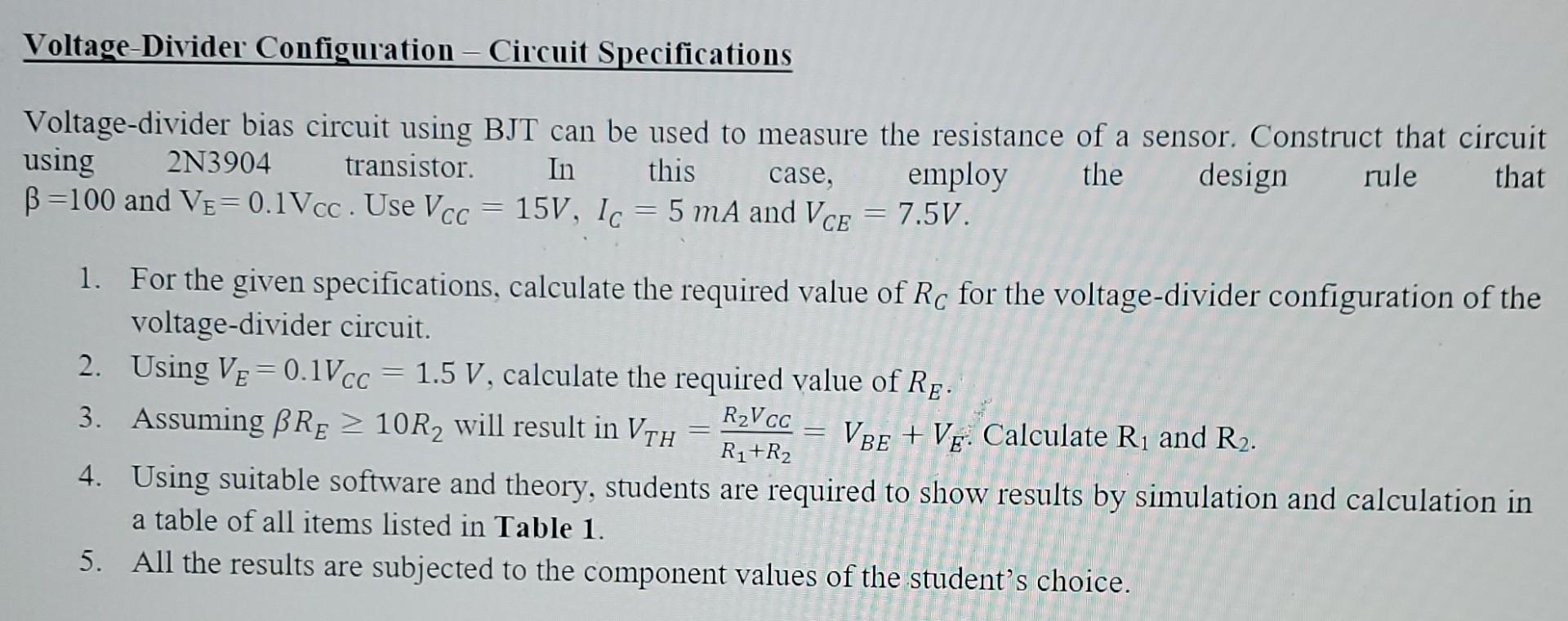Solved Voltage Divider Configuration - Circuit | Chegg.com