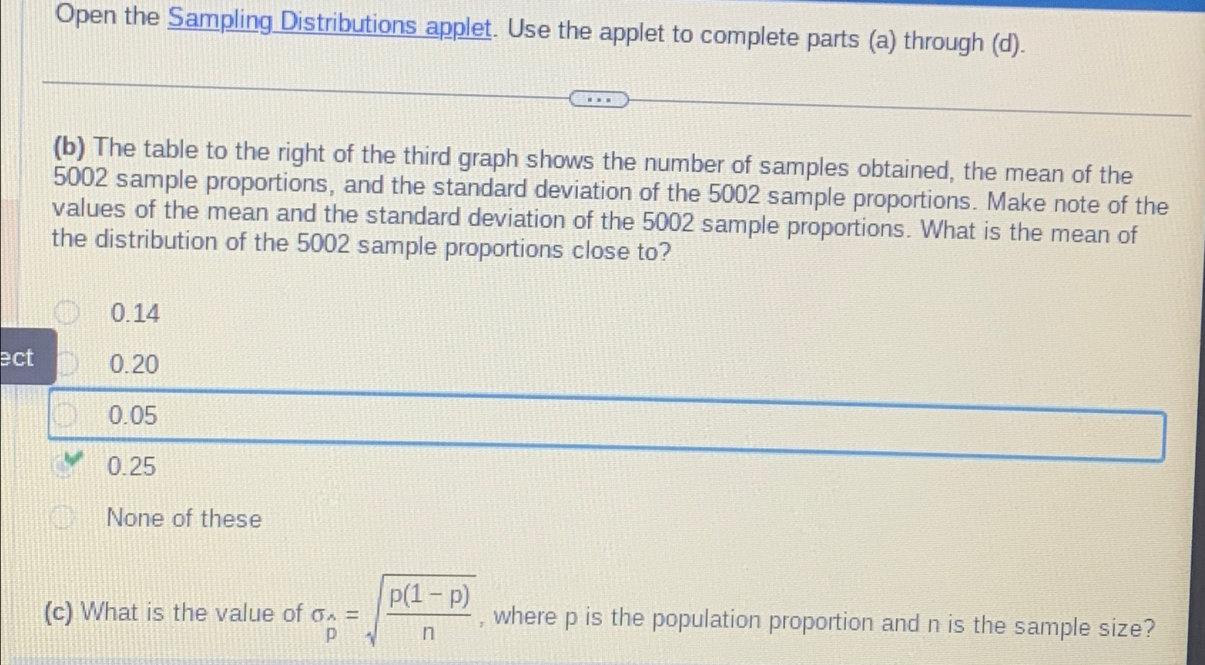 Solved Open the Sampling Distributions applet. Use the | Chegg.com